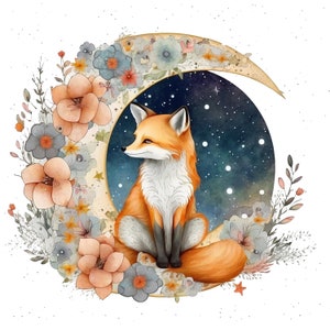12 Fox and Moon Clipart Jpgs, Commercial Use,digital Download, Card ...