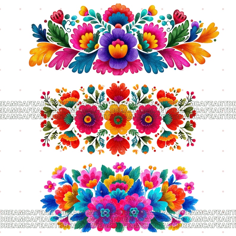 Mexican Fiesta Flowers Clipart 200 PNG, Otomi Floral,talavera ...