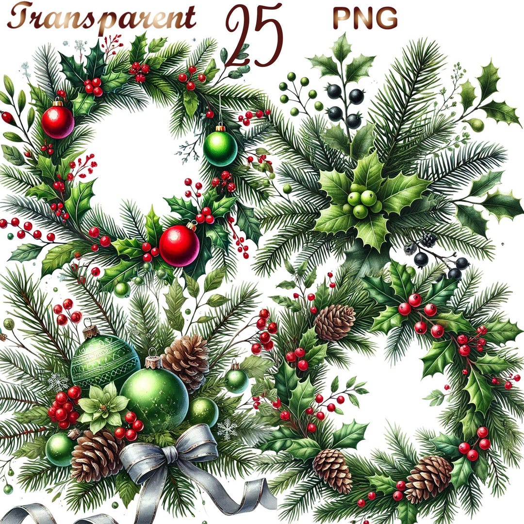 25 PNG Green Christmas Decor Clipart Bundle,set3,holiday Decoration ...