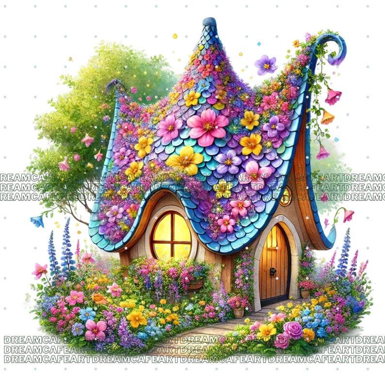 50 PNG Watercolor Fairy Houses Clipart Bundle, Whimsical Houses ...