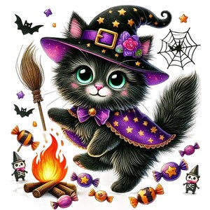 26 PNG, Cute Witch Cat Clipart Bundle, Witch Cat Clipart, Watercolor ...