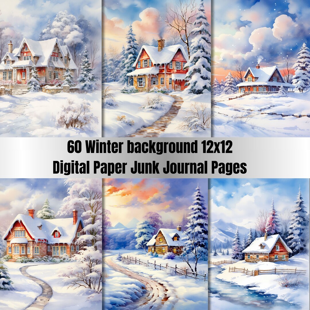 60 Printable Winter Background Digital Paper, Winter Landscape ...