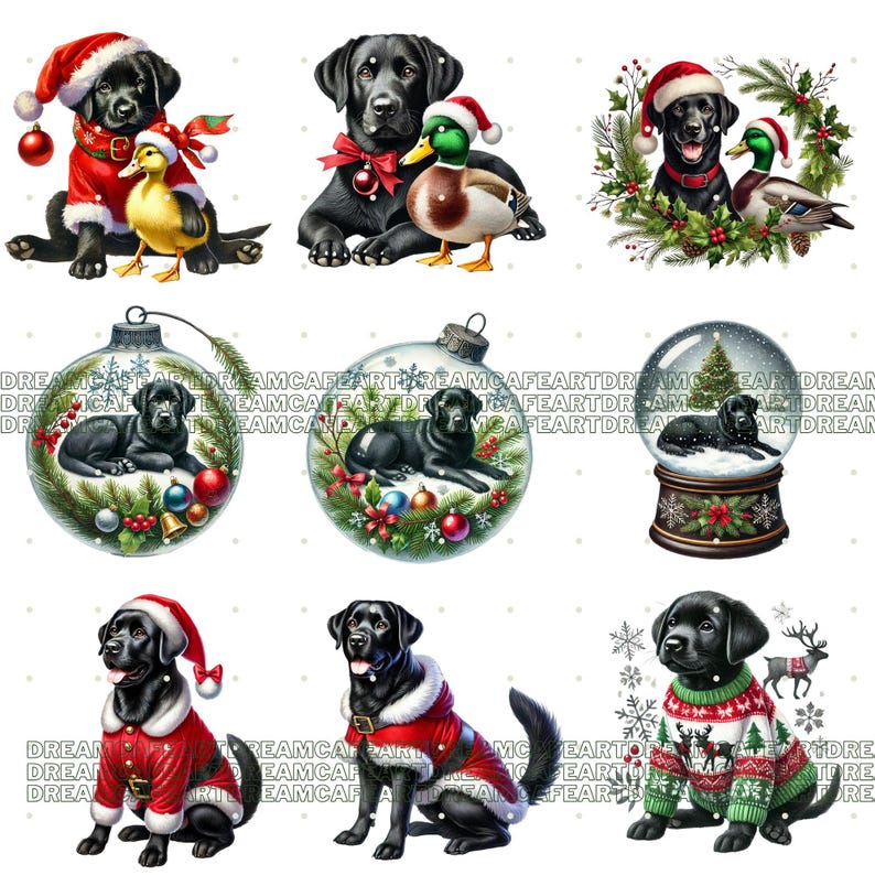 Christmas Black Labrador Clipart Bundle 70 PNG – Holiday Dog ...