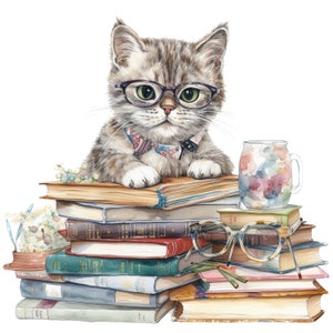 10 Kitten in a Library Png, Watercolor Kitten Clipart, Cat Png, Cat ...
