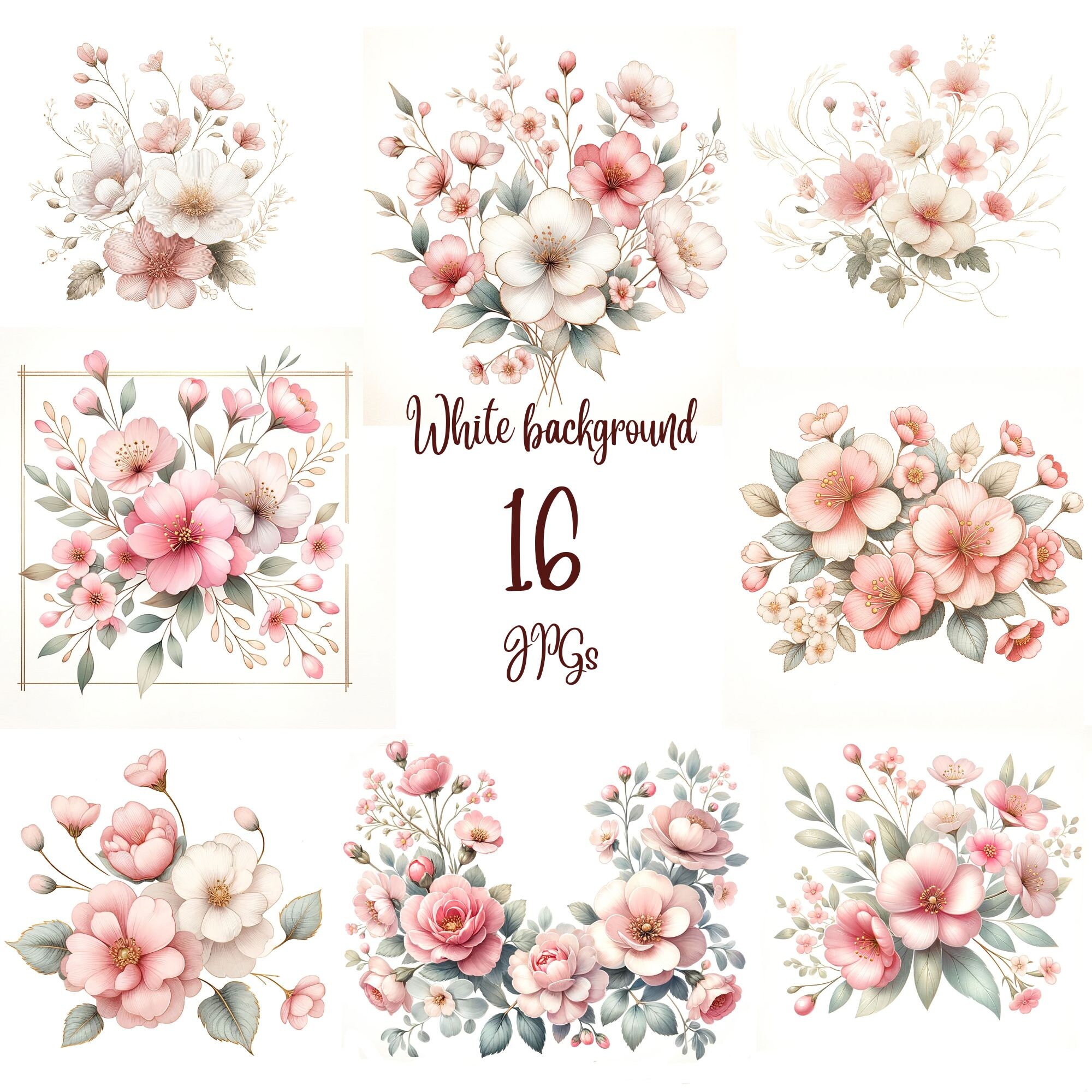 16 Jpgs, Pastel Flower Clipart Jpgs, Flowers Clipart, Flowers for Print ...