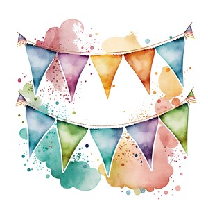 10 Watercolor Bunting Clipart,png, Birthday Party Clipart, Happy ...