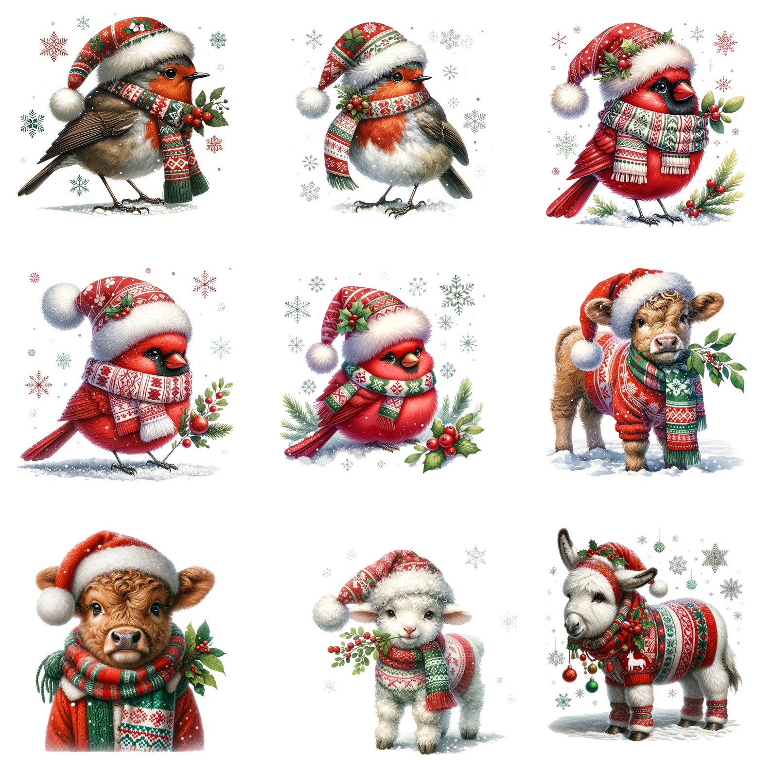 16 PNG/JPG Christmas Animals Cliprt, Transparent PNG, Watercolor Winter ...