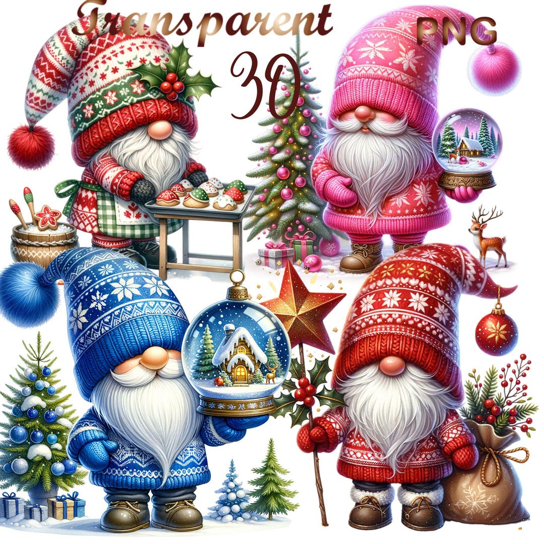 30 PNG Christmas Gnome Clipart, Winter Clipart, Festive Gnome Graphics ...