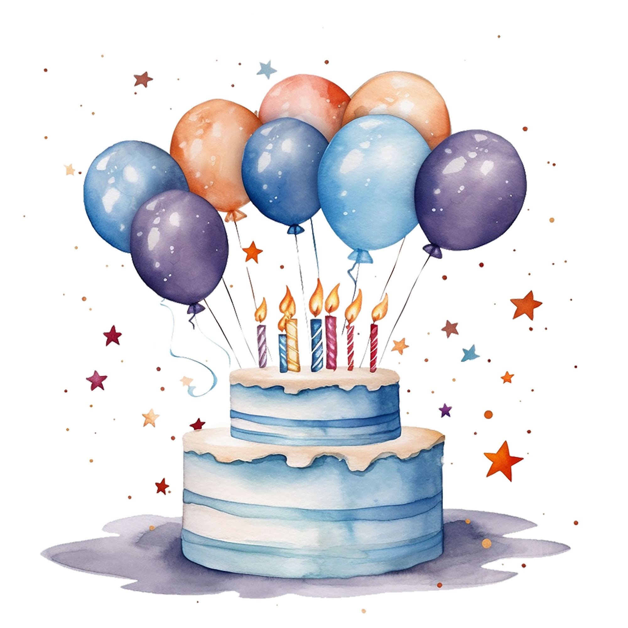 11 PNG. Watercolor Birthday Clipart, Happy Birthday Bundl, Balloons ...