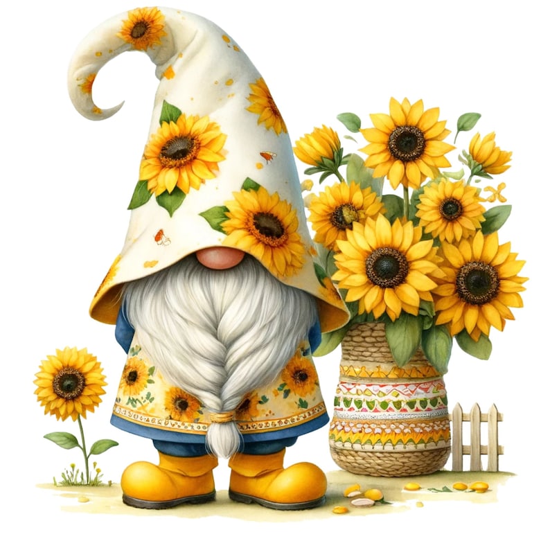 25 PNG Sunflower Gnome Clipart Bundle,garden Gnome Watercolor Clipart ...