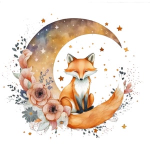 12 Fox and Moon Clipart Jpgs, Commercial Use,digital Download, Card ...