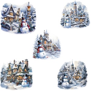 15 Snowman Night Clipart Bundle PNG, Winter Snowman Clipart, Christmas ...