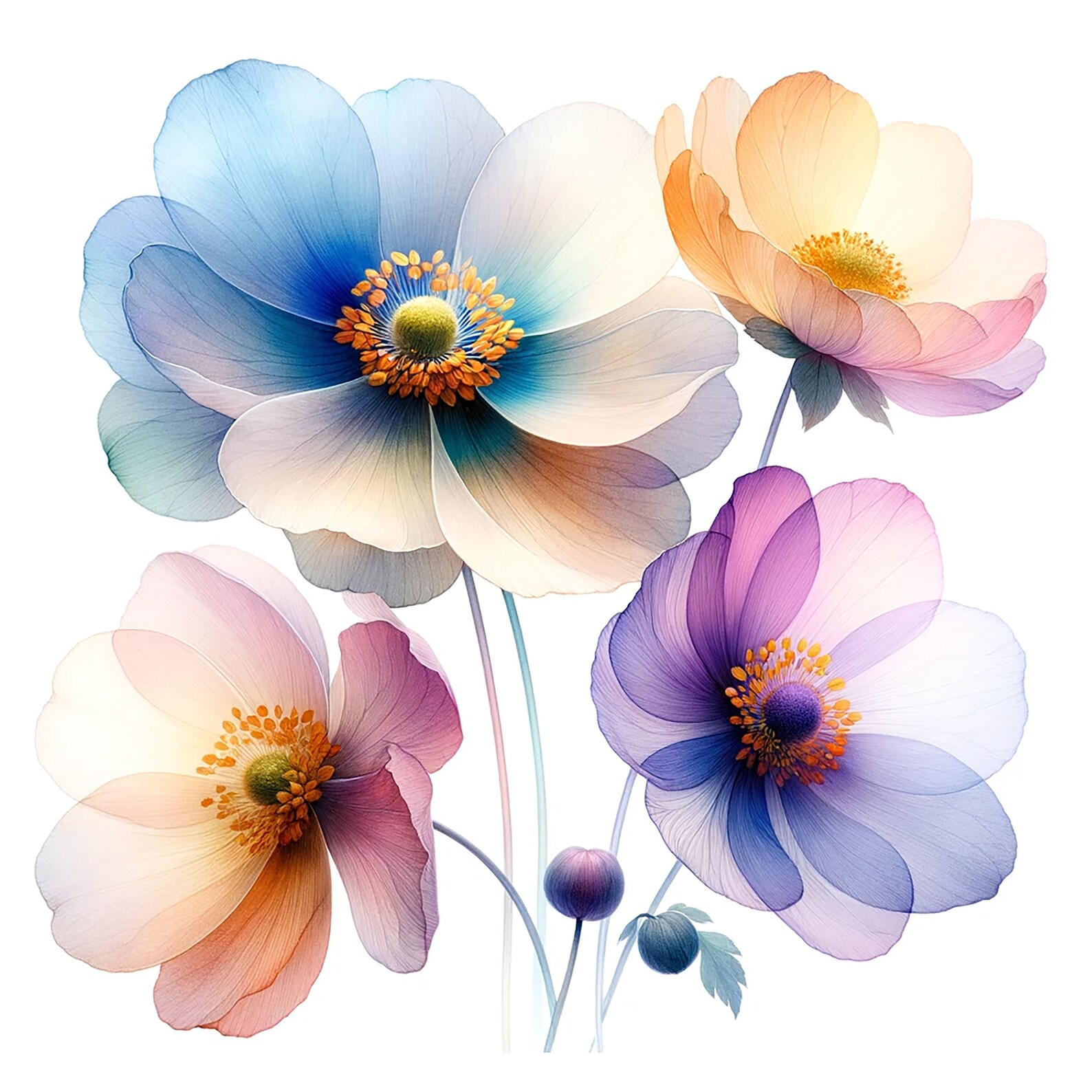 14 Jpgs, Abstract Flowers Clipart Bundle, Dried Flowers, Printable ...