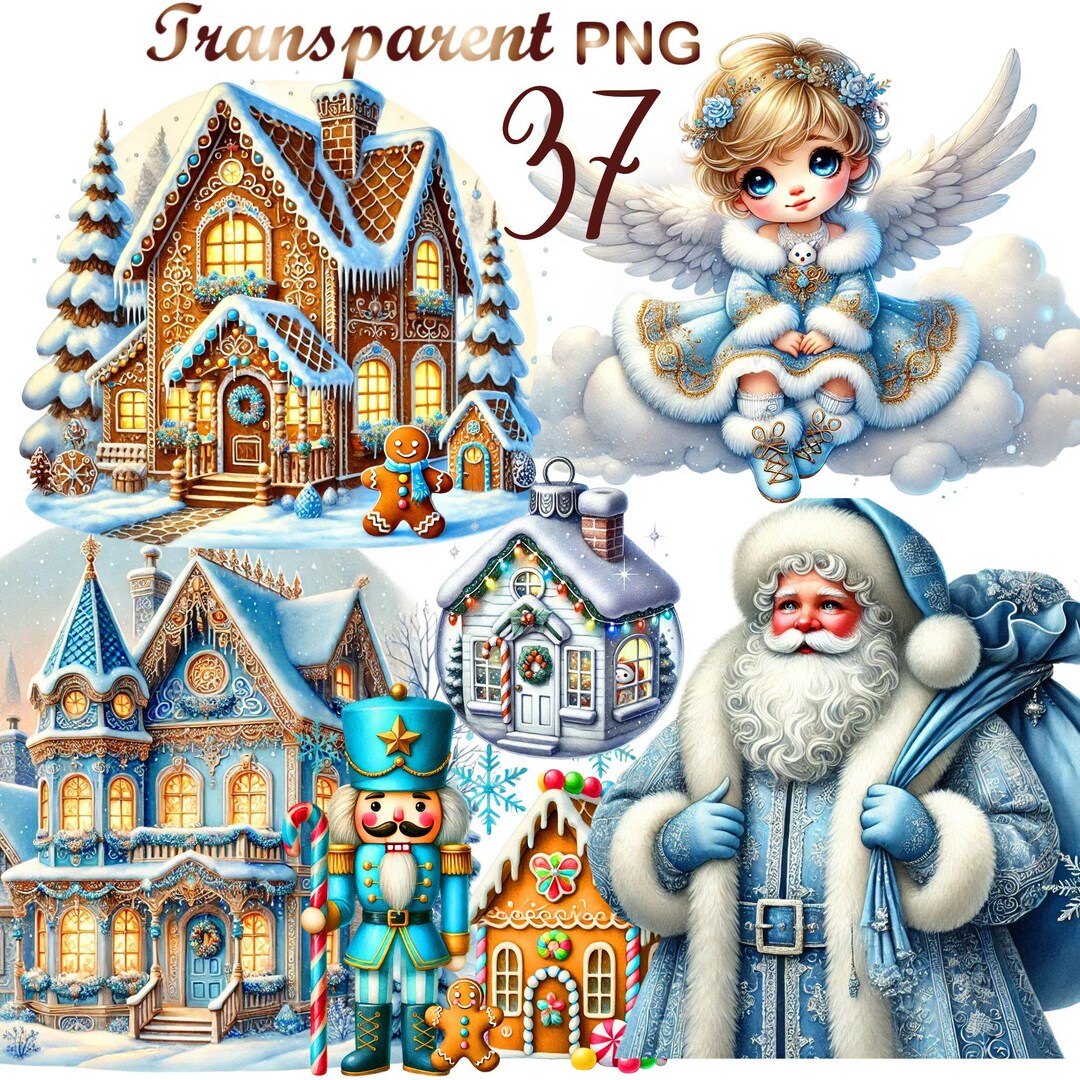 37 PNG Set 2 Blue Christmas Clipart Bundle, Festive Wintery Blue ...