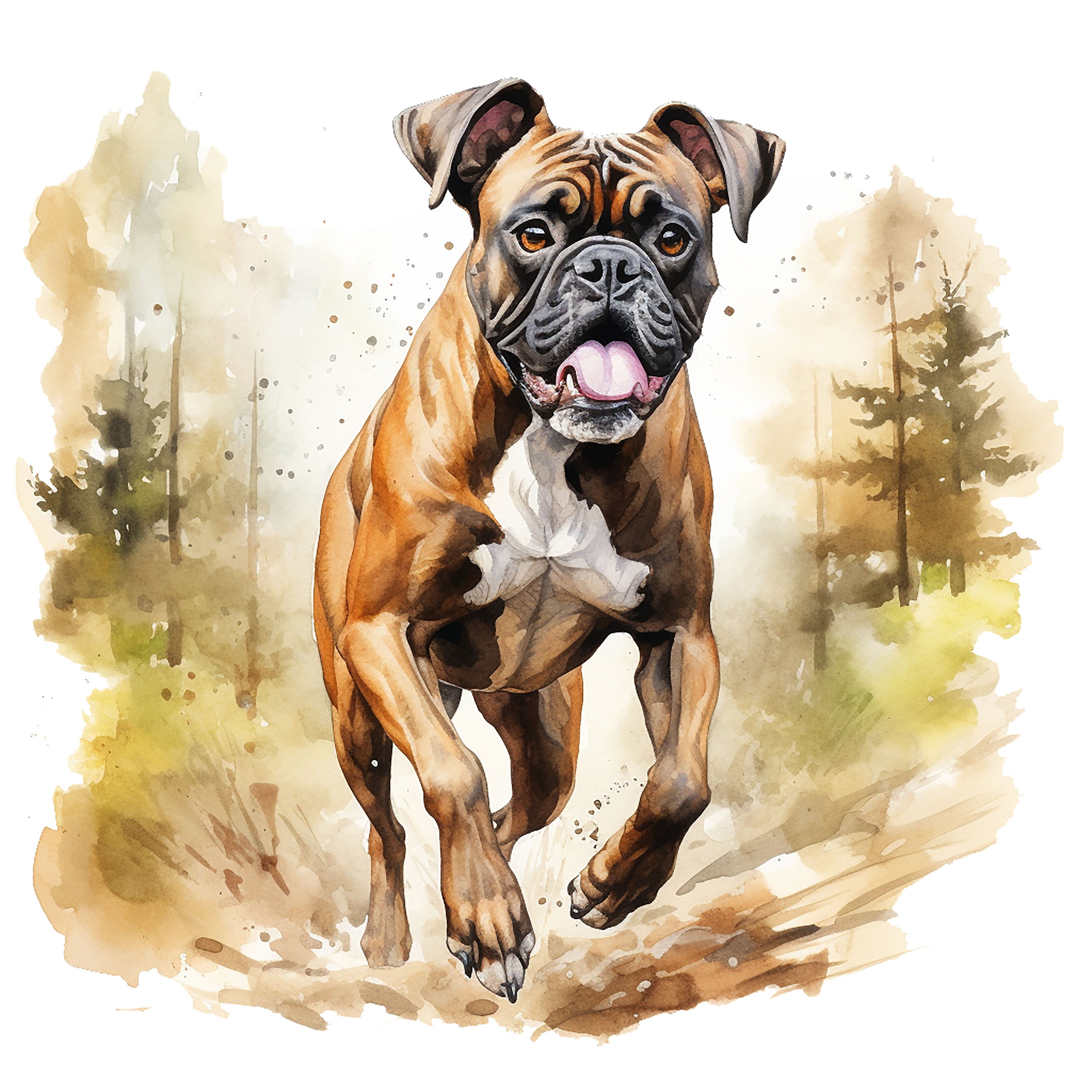 20 Watercolor Boxer Dog Clipart PNG, Miniature Dog Clipart, Boxer Dog ...