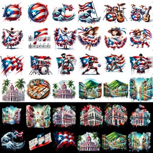 40 PNG Puerto Rico Clipart Bundle – Glossy Watercolor Illustrations of ...