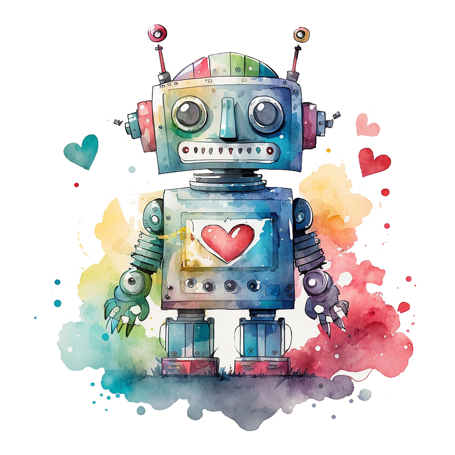 10 Watercolor Robot Clipart Cute Robot Clipart Robot Clip - Etsy