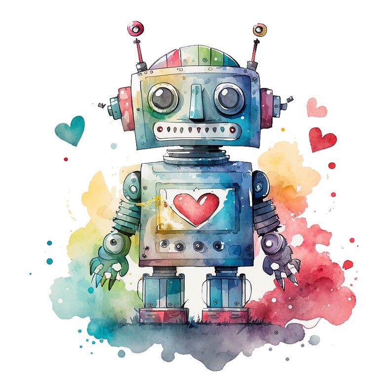 10 Watercolor Robot Clipart Cute Robot Clipart Robot Clip - Etsy