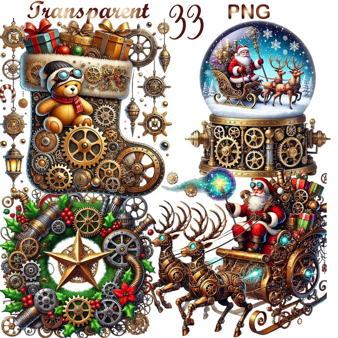 33 PNG Set 2 Christmas Steampunk Clipart Bundle, Vintage Winter ...