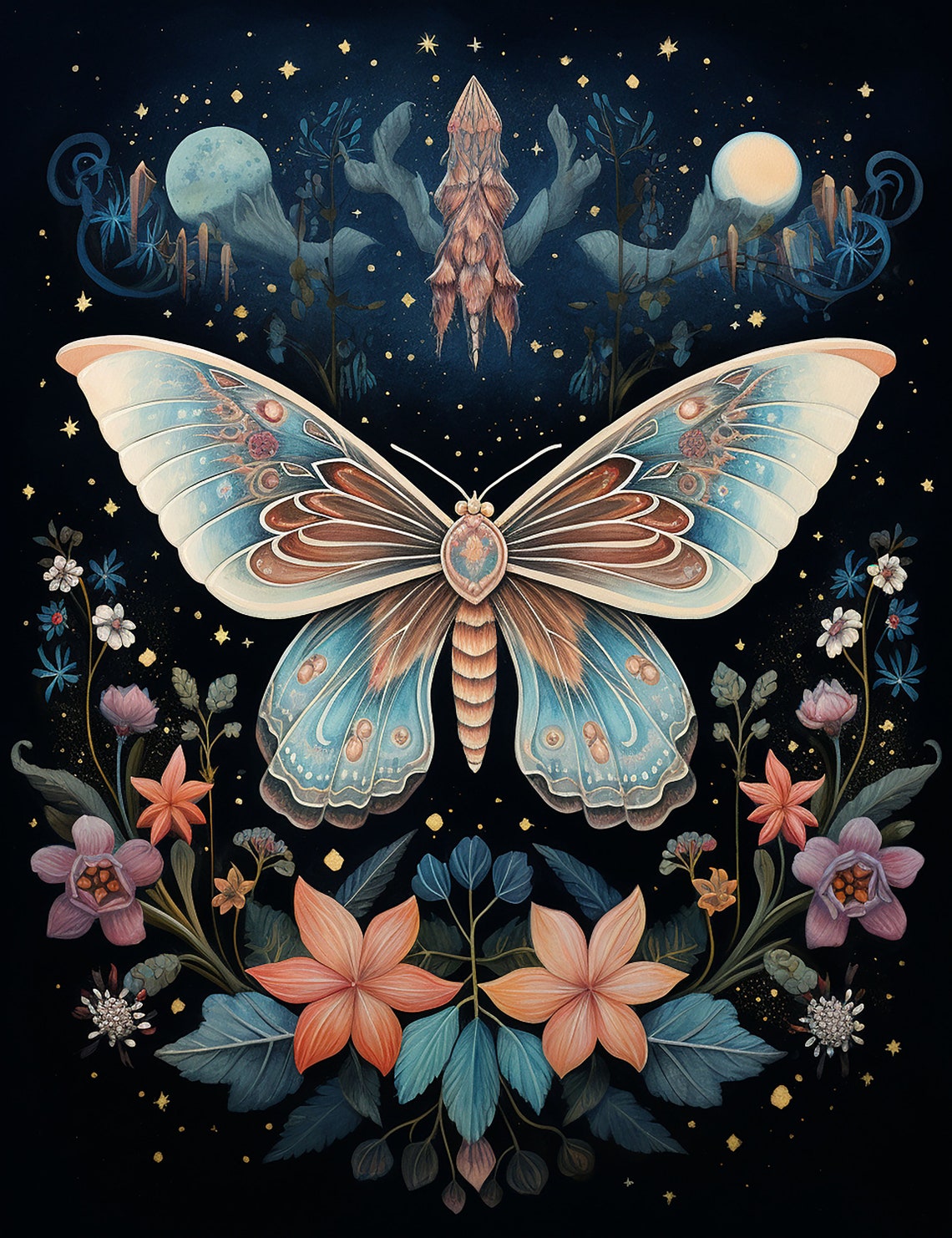 20 Printable Magical Moths Background Digital Paper, Magical Moths ...