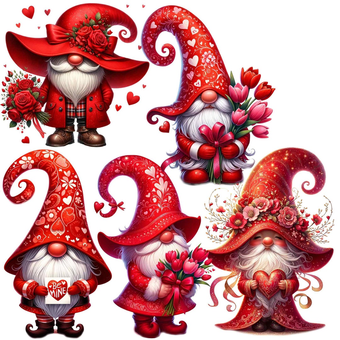 13 Cute Watercolor Valentine Gnome Png, Gnome Valentines Png, Valentine ...