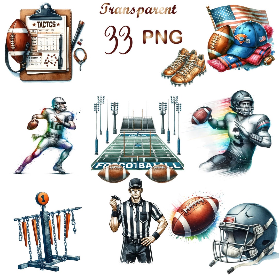 33 PNG, Watercolor Sports Clipart Bundle, Watercolor Sports Football ...
