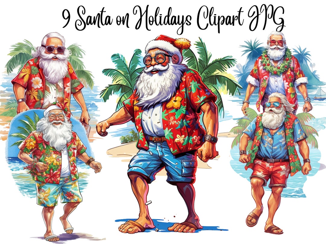 9 Santa Claus on Holidays Clipart, High Quality Jpgs, Digital Download ...