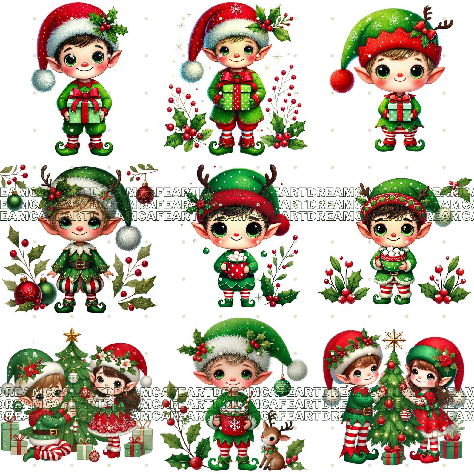 70 PNG Cute Elfs Clipart Bundle, X-mas Clipart, Adorable Holiday Elves ...