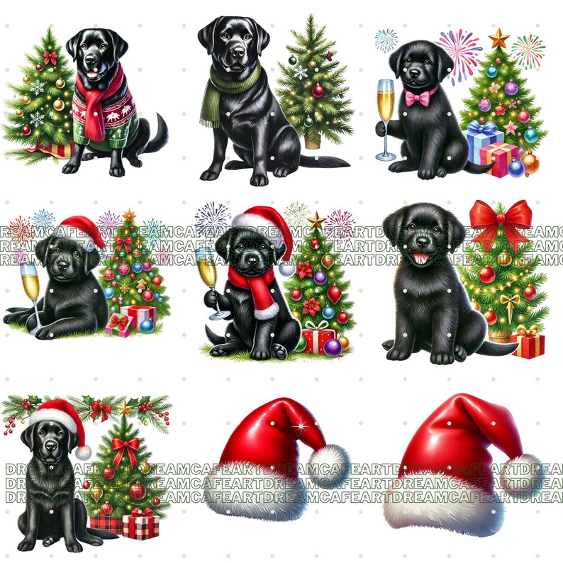 Christmas Black Labrador Clipart Bundle 70 PNG – Holiday Dog ...