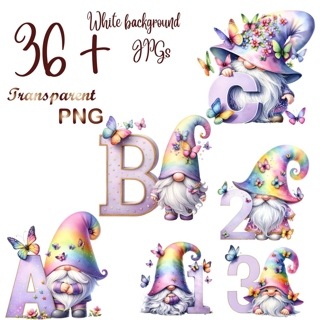36+ PNG, Watercolor Gnome Alphabet Collection Clipart,cute Gnome ...