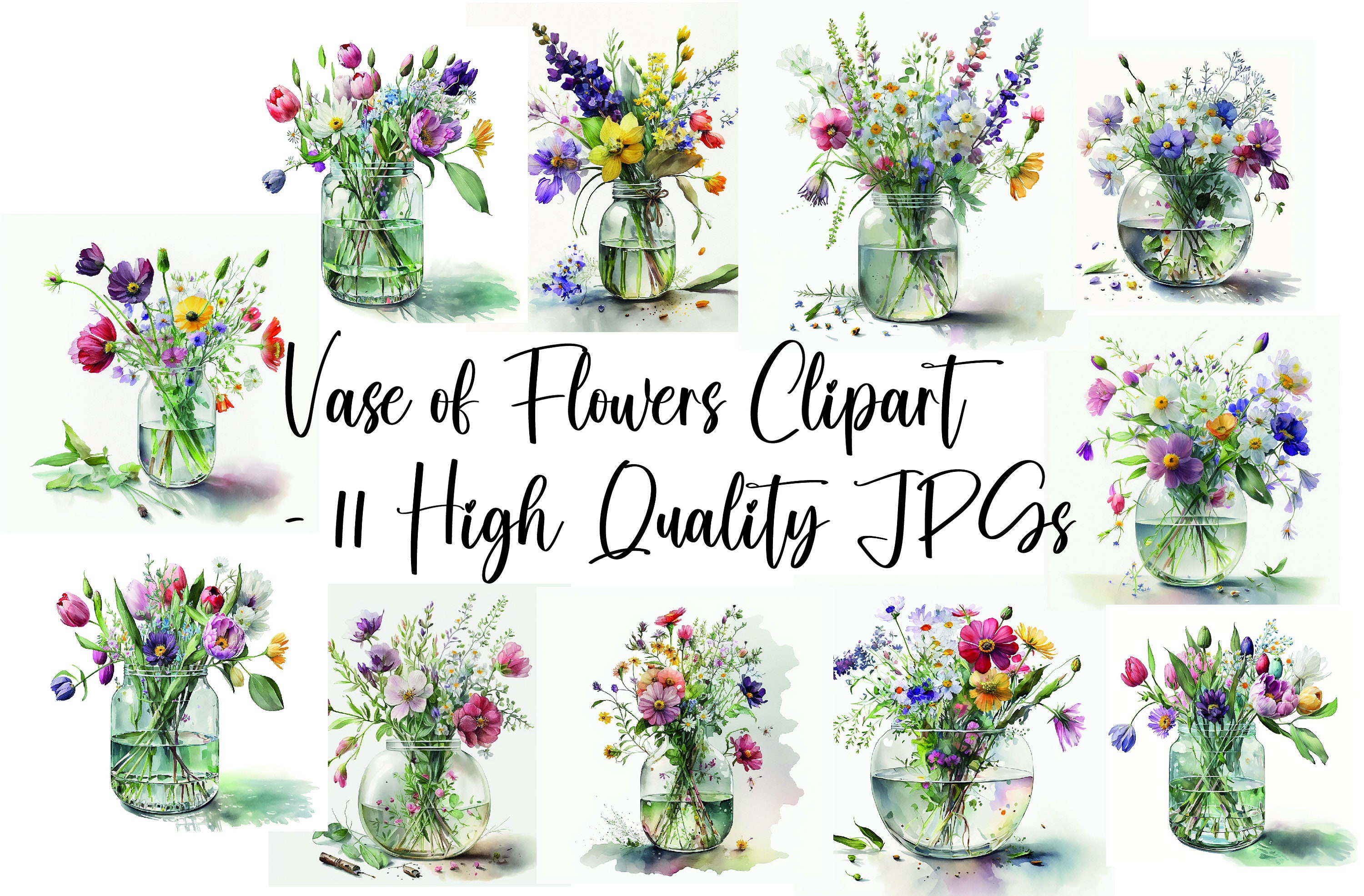 11 Vase of Flowers Clipart - High Quality Jpgs - Digital Download ...