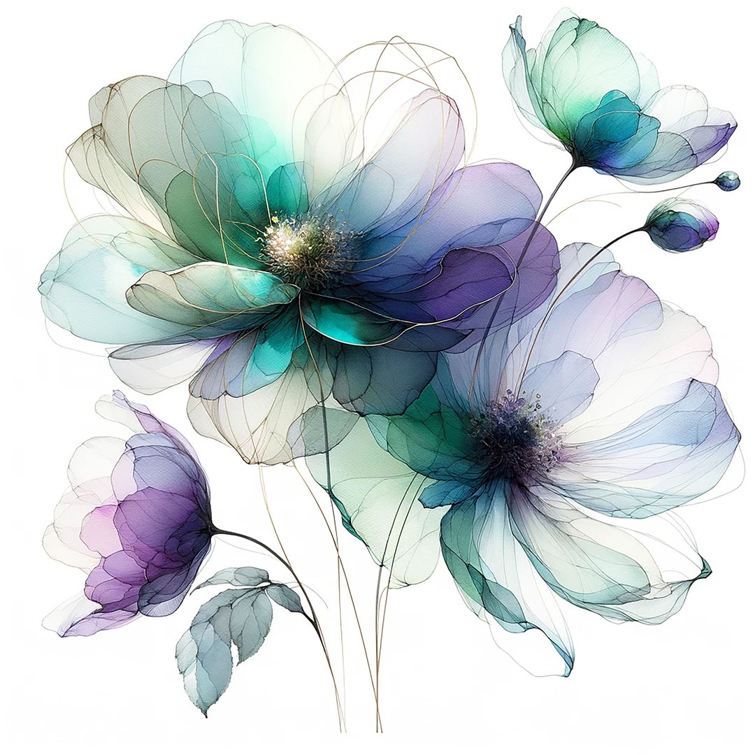 14 Jpgs, Abstract Flowers Clipart Bundle, Dried Flowers, Printable ...