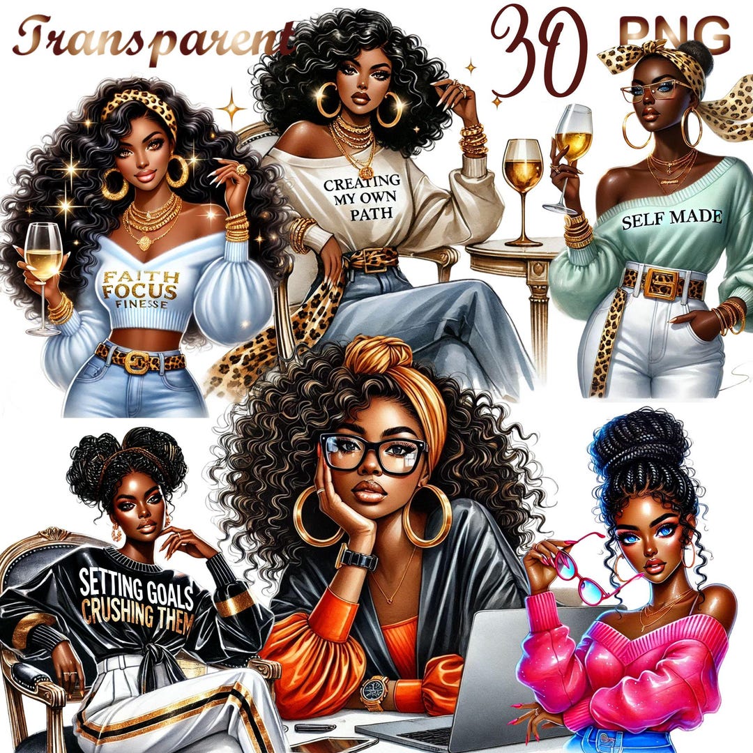 30 PNG Black Girl Clipart Bundle, Fashionable Girl Graphics,afro Girl ...