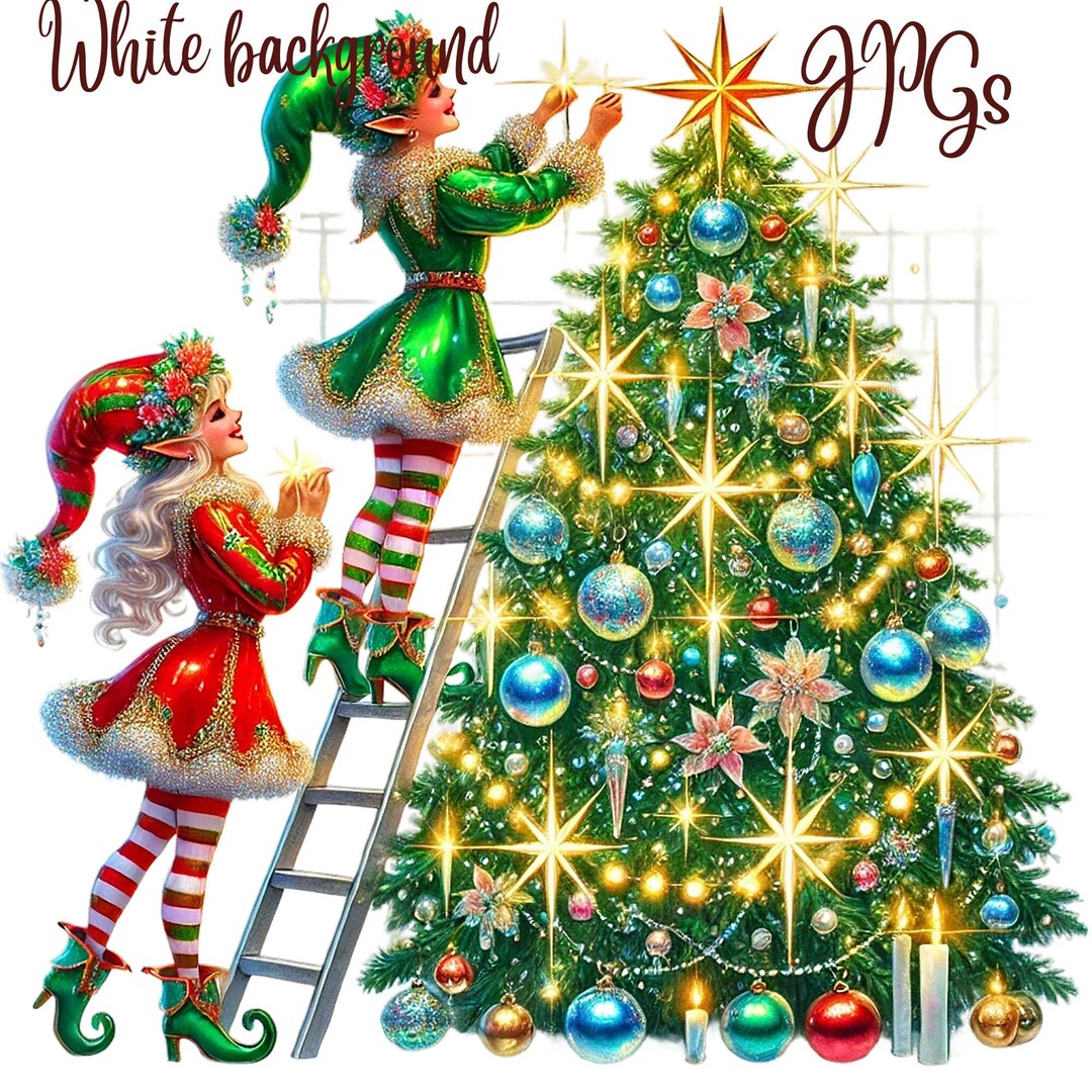 45 JPG, Christmas Elves Clipart Bundle, Festive Elf Graphics, Cute ...