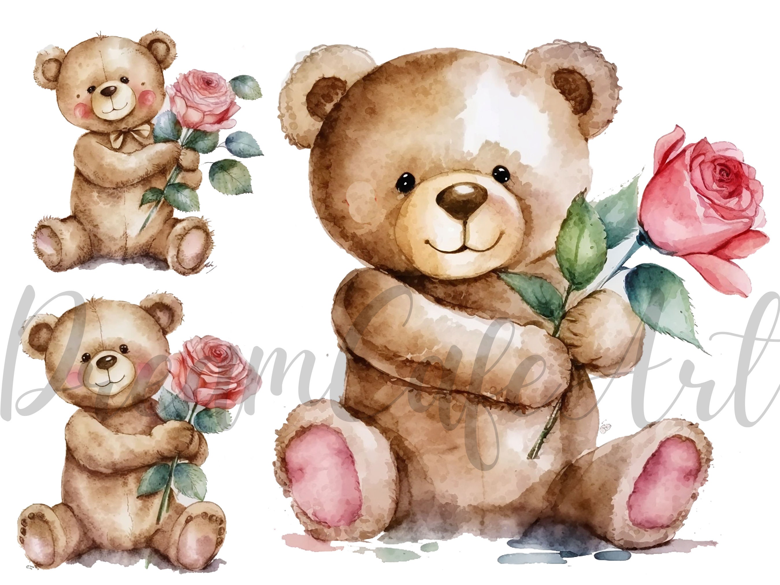 Teddy Bears With Roses Drawings