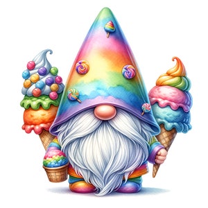 27 JPG, Ice Cream Gnome Clipart, Gnome Clipart Bundle,summer Gnomes ...