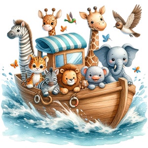 11 PNG/JPG, Noah's Ark Clipart, Watercolor Bundle, Christian Clipart ...