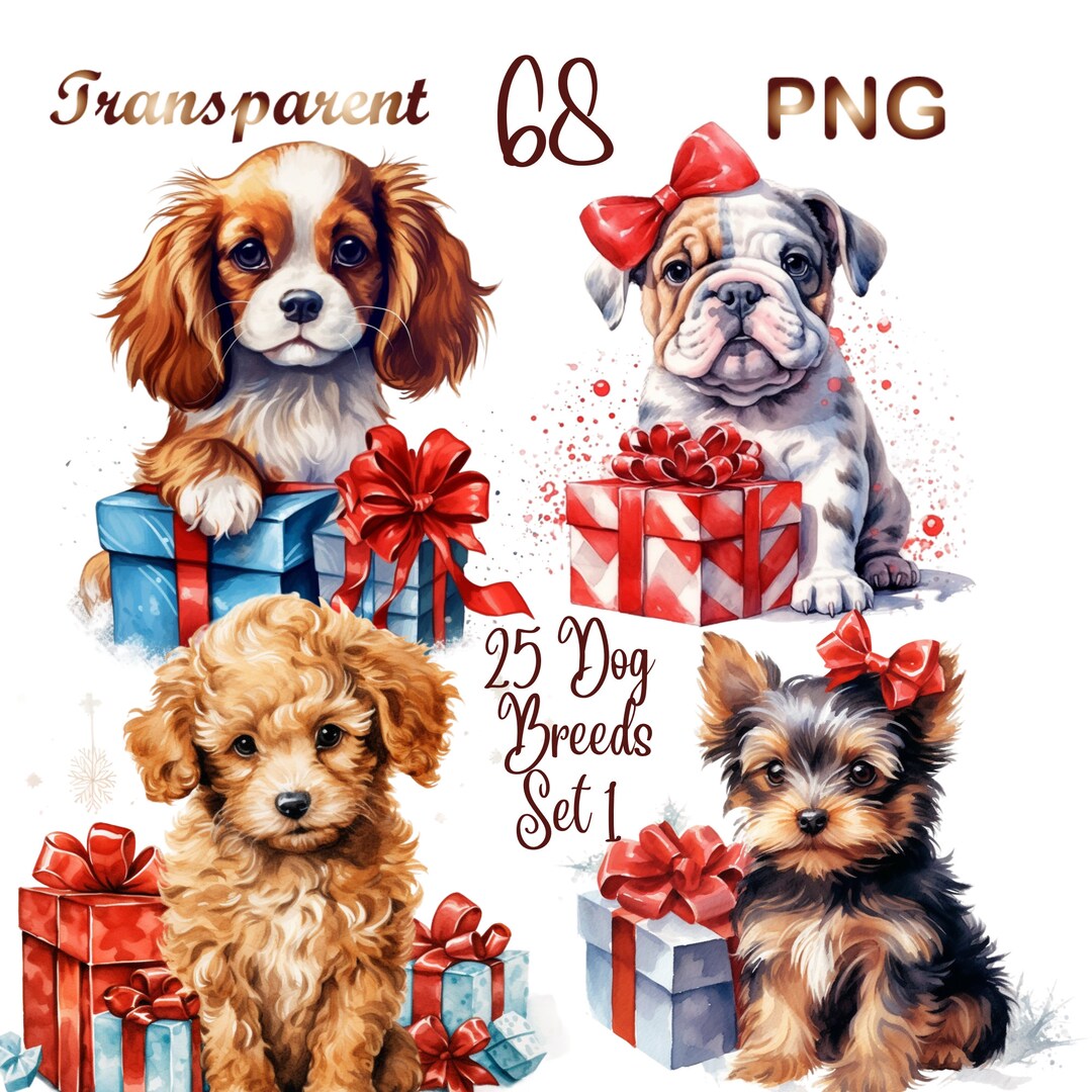 68 PNG, Watercolor Dog Breeds PNG, 25 Popular Dog Breeds Set 1, Dogs ...