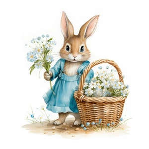 25 Jpgs Spring Rabbit Clipart, Printable Watercolor Clipart, Sping ...