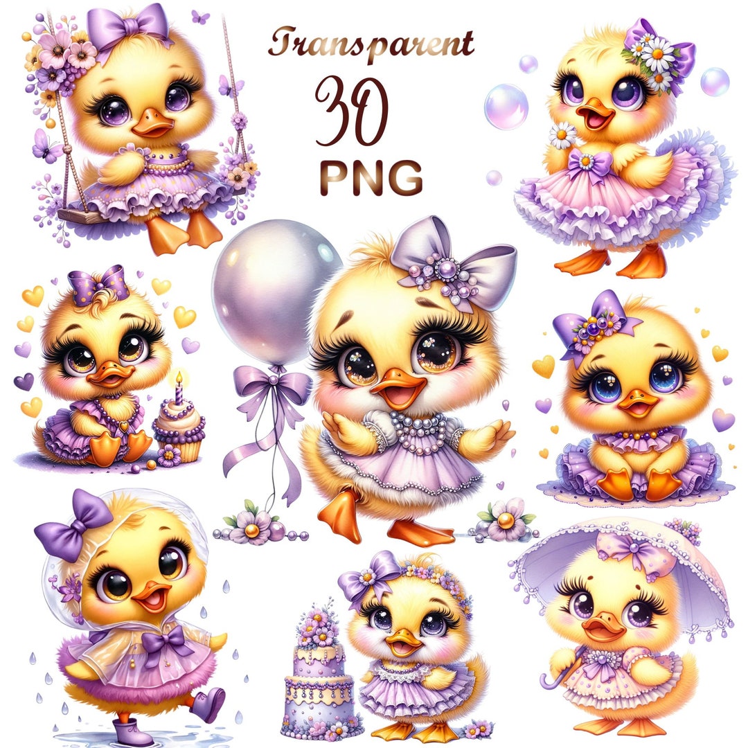 30 PNG, Watercolor Duck Clipart Bundle, Duck Clipart, Birthday Clipart ...