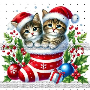 25 PNG Christmas Kitten Clipart Bundle, Set 4, Cute Christmas Cats ...