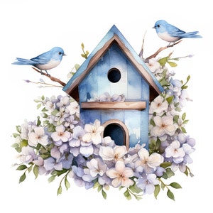 14 Bird Houses Clipart,jpgs,cute Birdhouses and Blossoms Clipart ...