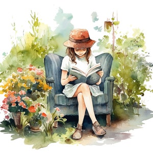 12 Girl Reading Watercolor Clipart ,jpgs, Student Girl Clipart,girl ...