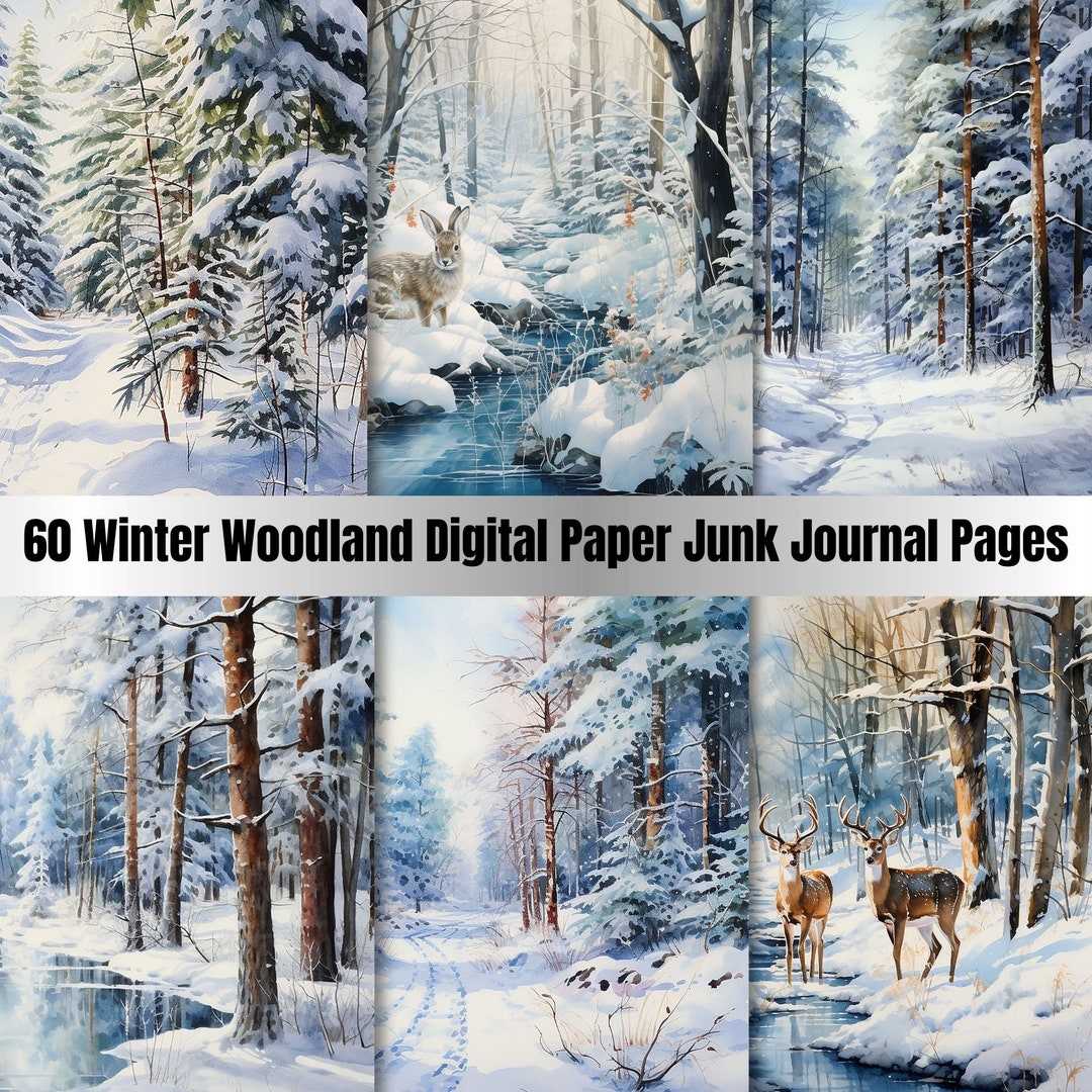 60 Watercolor Printable Winter Woodland Landscape Digital Paper Set ...