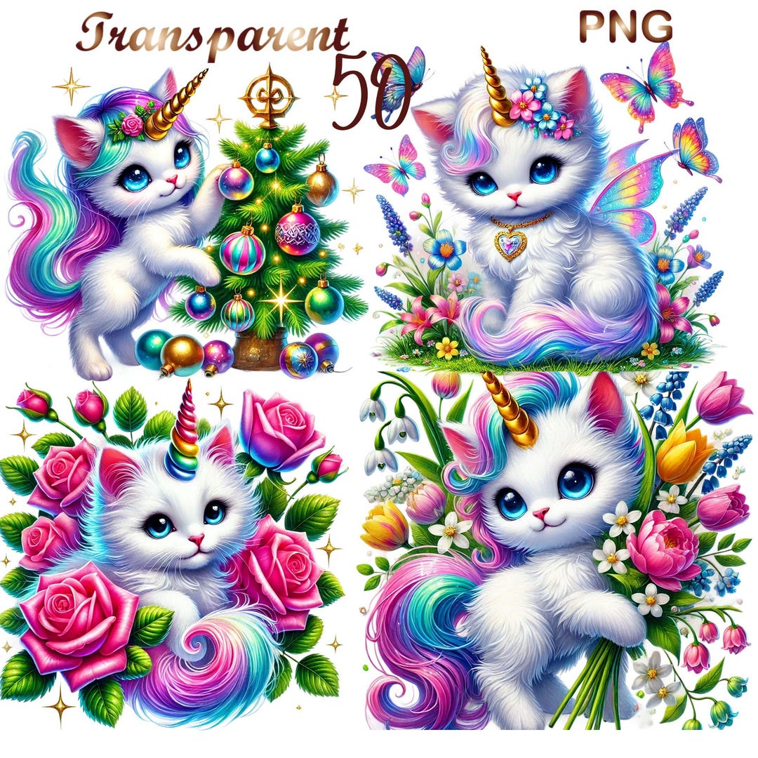 50 PNG Set 3 Caticorn Clipart Bundle, Caticorns Birthday, Caticorns ...