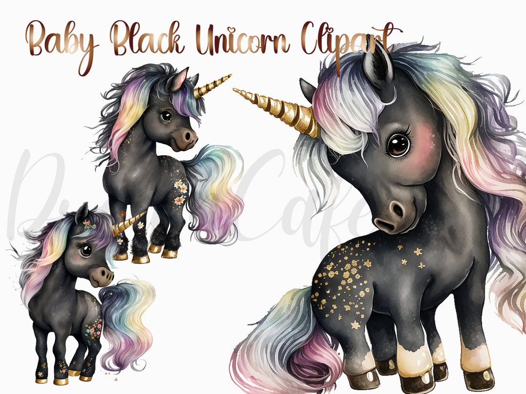 10 PNG, Baby Black Unicorn Watercolor Clipart Png,unicorn Сlip Art,cute ...