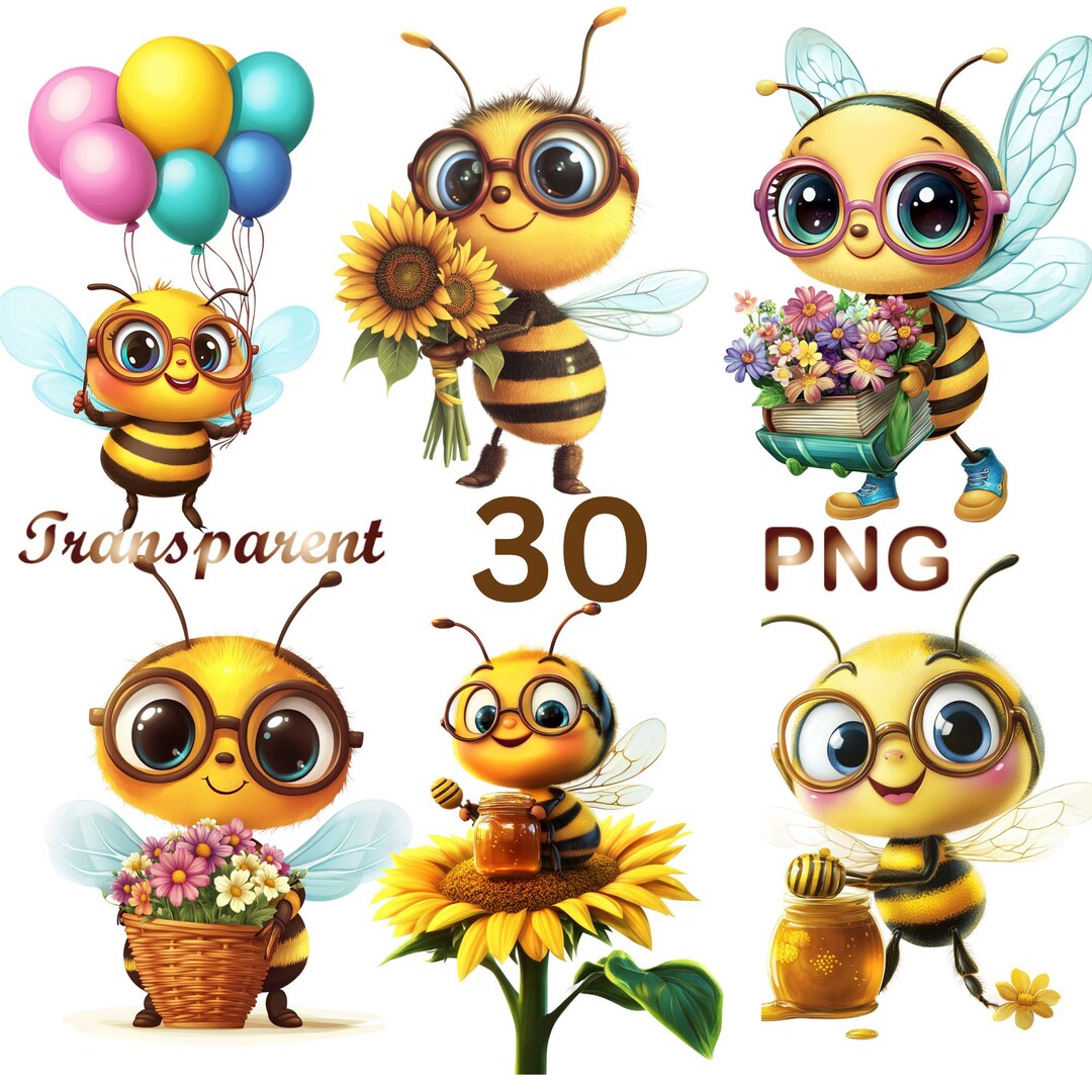 30 PNG Sweet Bees Clipart Bundle, Cute Bees Clipart Bundle, Cute Bees ...