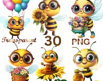 16 PNG Sweet Bees Clipart Bundle, Cute Bees Clipart Bundle, Cute Bees ...