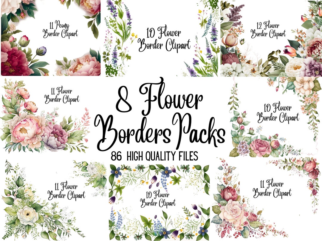 86 Flower border clipart, High Quality JPGs, Digital Download Card ...