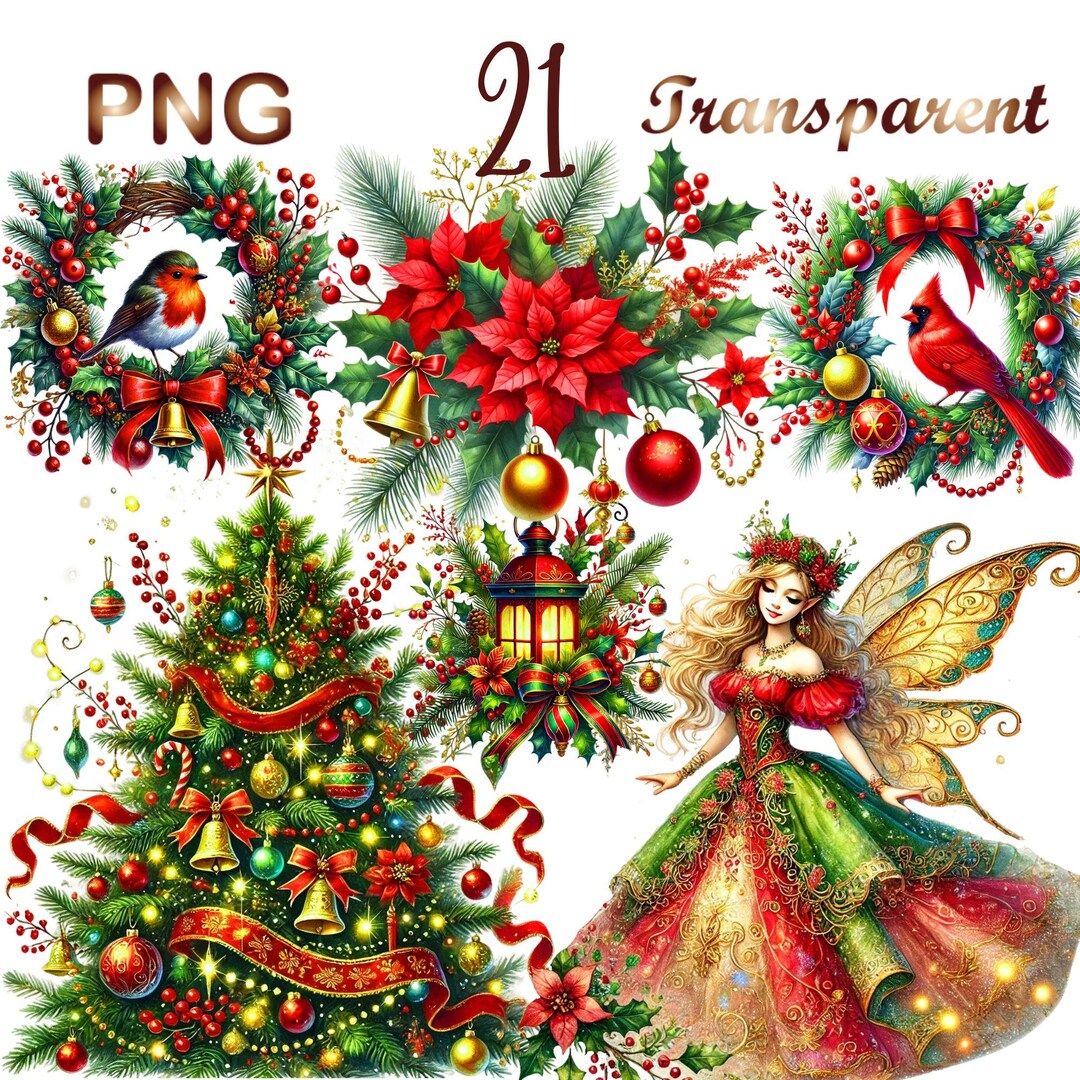 21 PNG, Christmas Ornaments Clipart Bundle, Set3, Festive Decoration ...